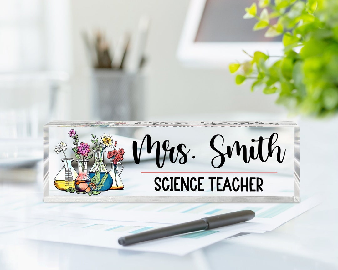 Science Teacher Gift, Personalized Teacher Desk Name Plate, Floral ...