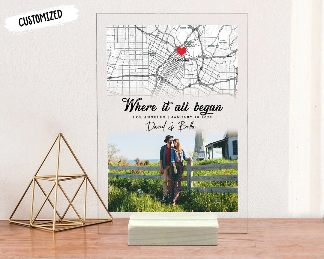Personalized Acrylic Map With Photo Couple Where It All Began - Etsy
