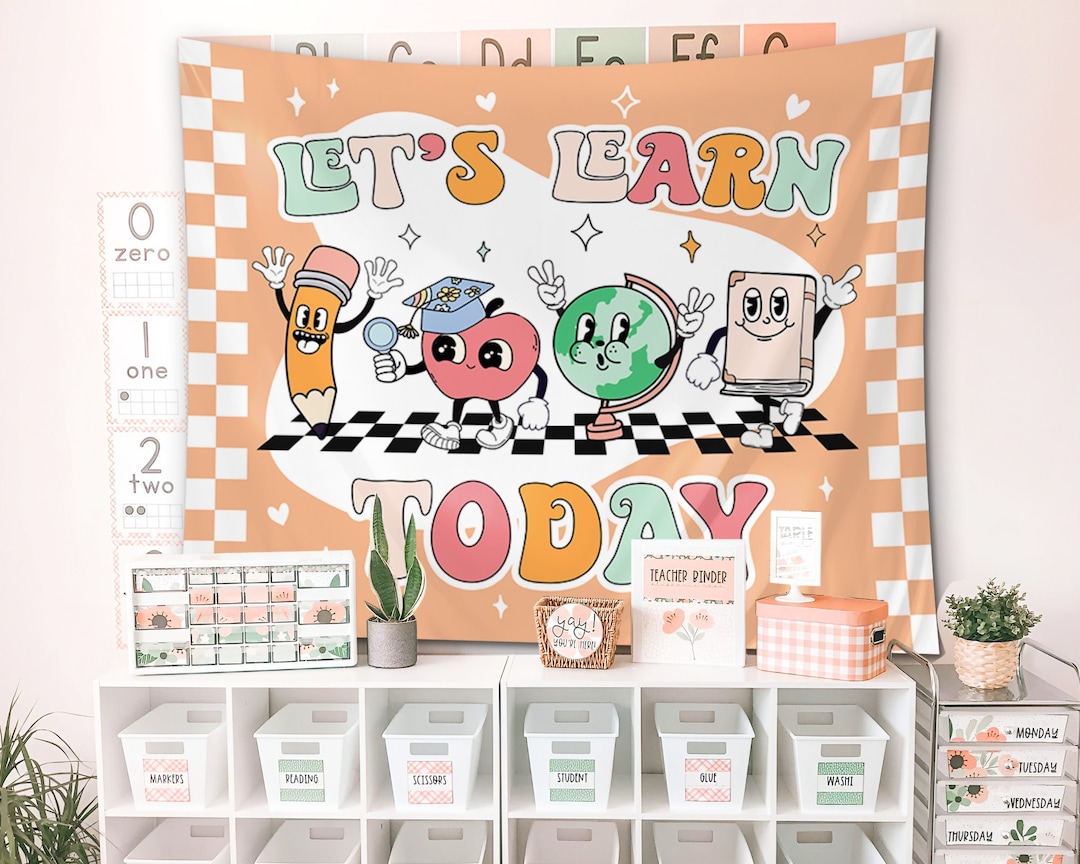 Groovy Classroom Decor, Let's Learn Today Classroom Tapestry, Teacher ...