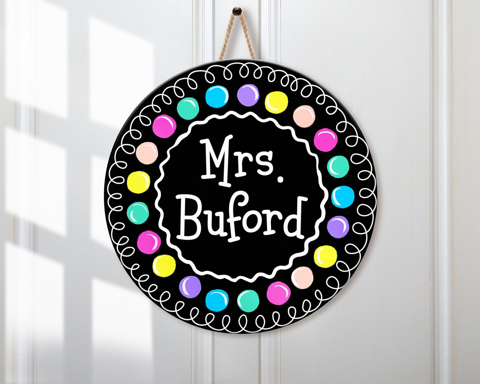 Polka Dot Teacher Sign for Door, Personalized Teacher Name Sign ...