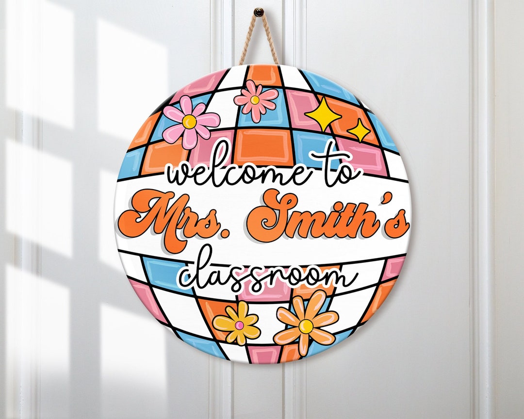 Disco Ball Classroom Door Hanger, Custom Teacher Name Door Sign ...