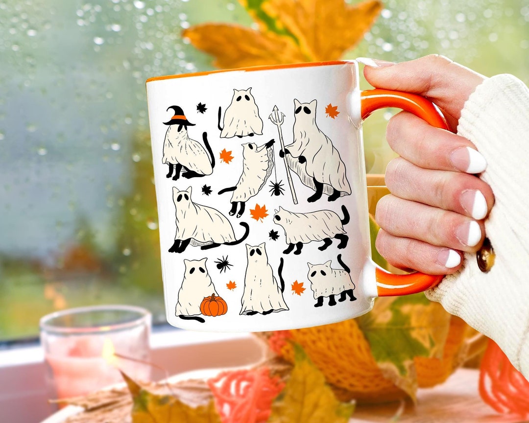 Ghost Cat Mug, Fall Coffee Mug, Cute Halloween Gift, Spooky Mug, Cat ...