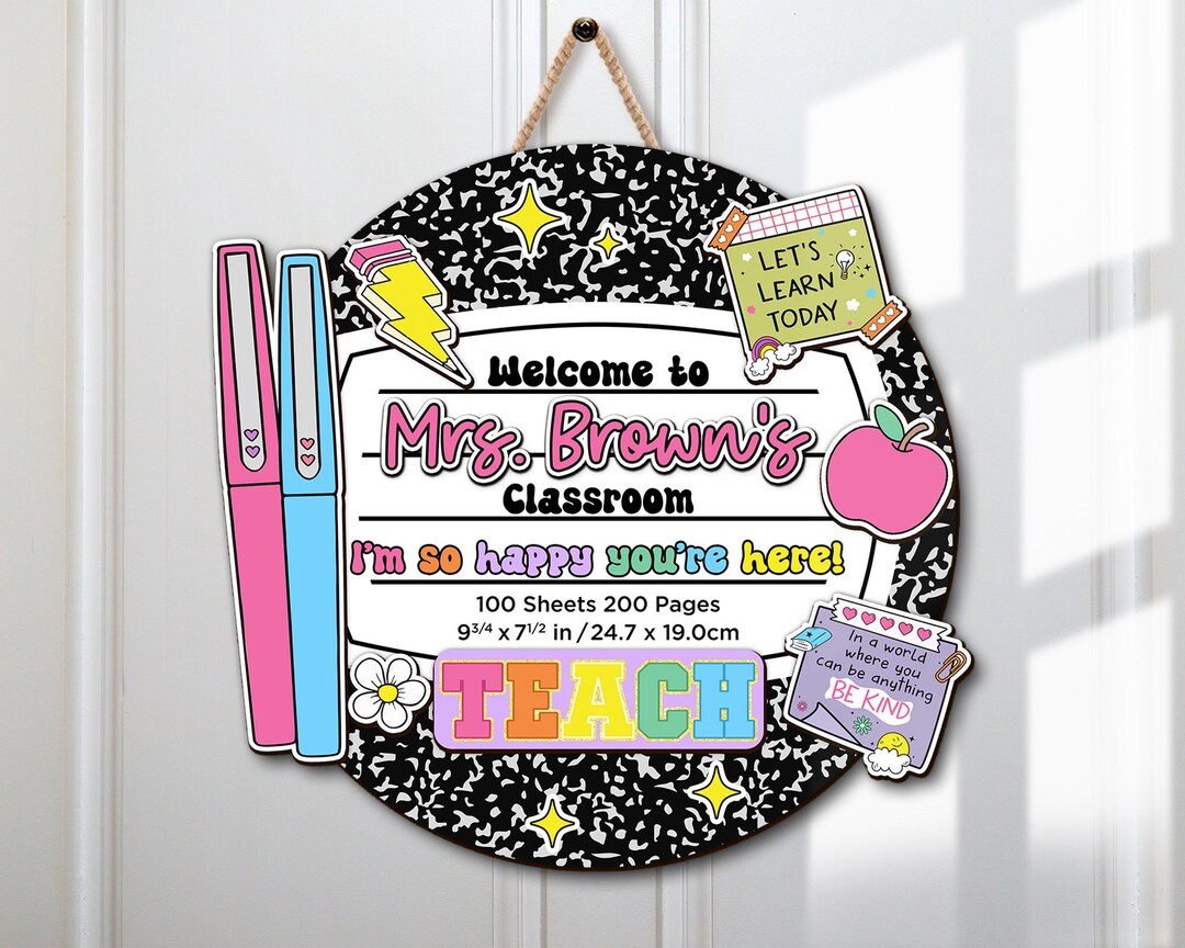Personalized Teacher 3D Door Sign, Composition Notebook Door Sign ...