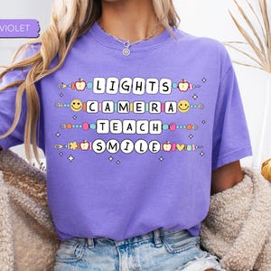 Lights Camera Teach Smile Teacher Shirt, Back to School Shirt, Groovy ...