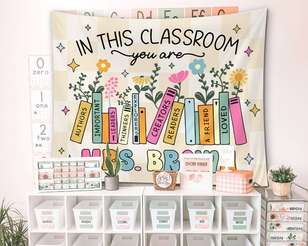 Groovy Classroom Tapestry, Personalized Teacher Name Classroom Banner ...