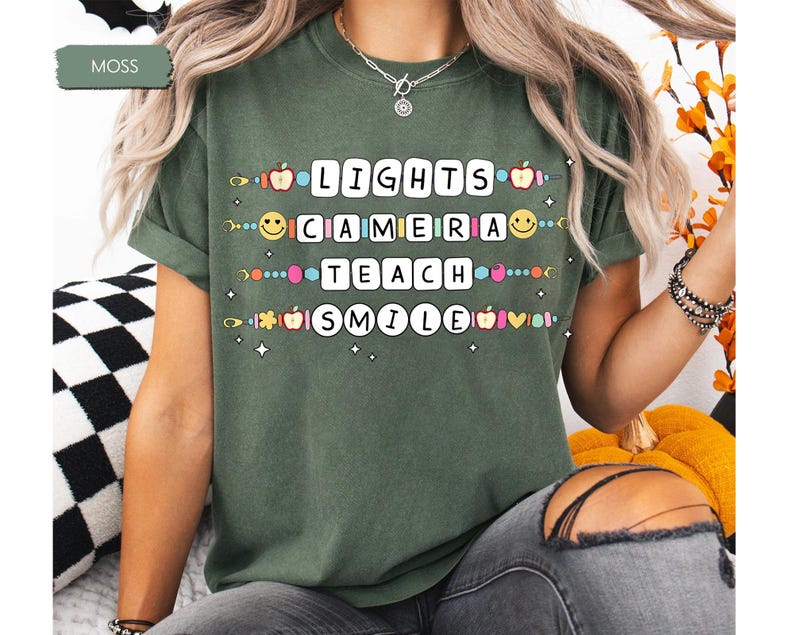 Lights Camera Teach Smile Teacher Shirt, Back to School Shirt, Groovy ...