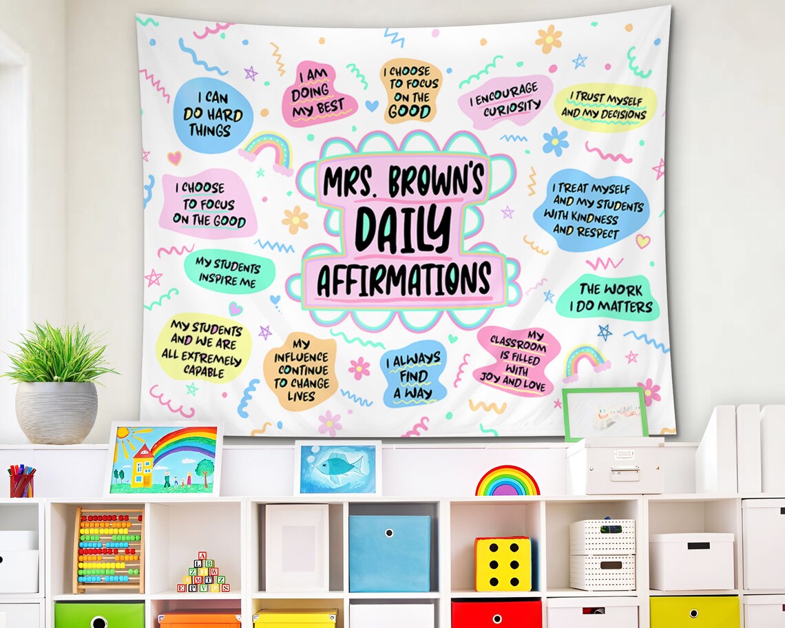 Daily Affirmations Classroom Tapestry, Personalized Teacher Name ...