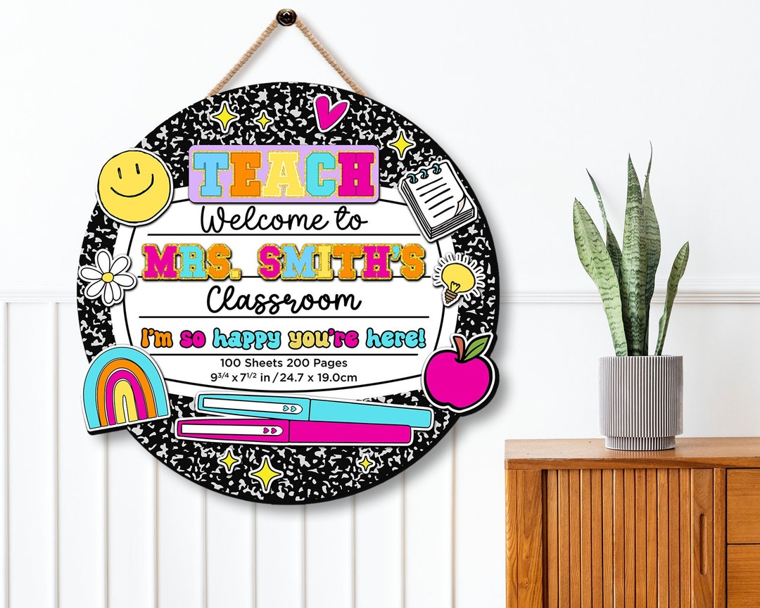 Personalized Teacher 3D Door Hanger, Teacher Composition Notebook Door ...