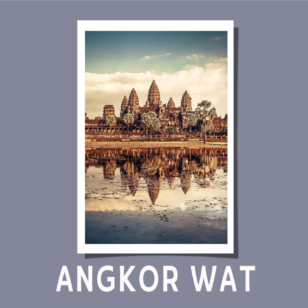 Angkor Wat Poster/postcard Temple Cambodia Ancient Architecture Giclée ...