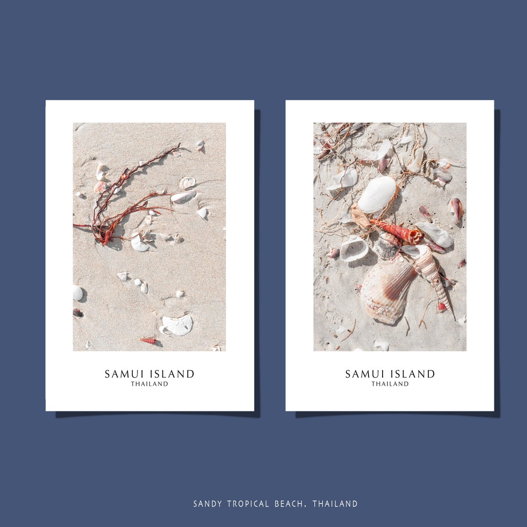 Sandy Beach Posters/postcards Set of 2 Abstract White Ocean Coast ...