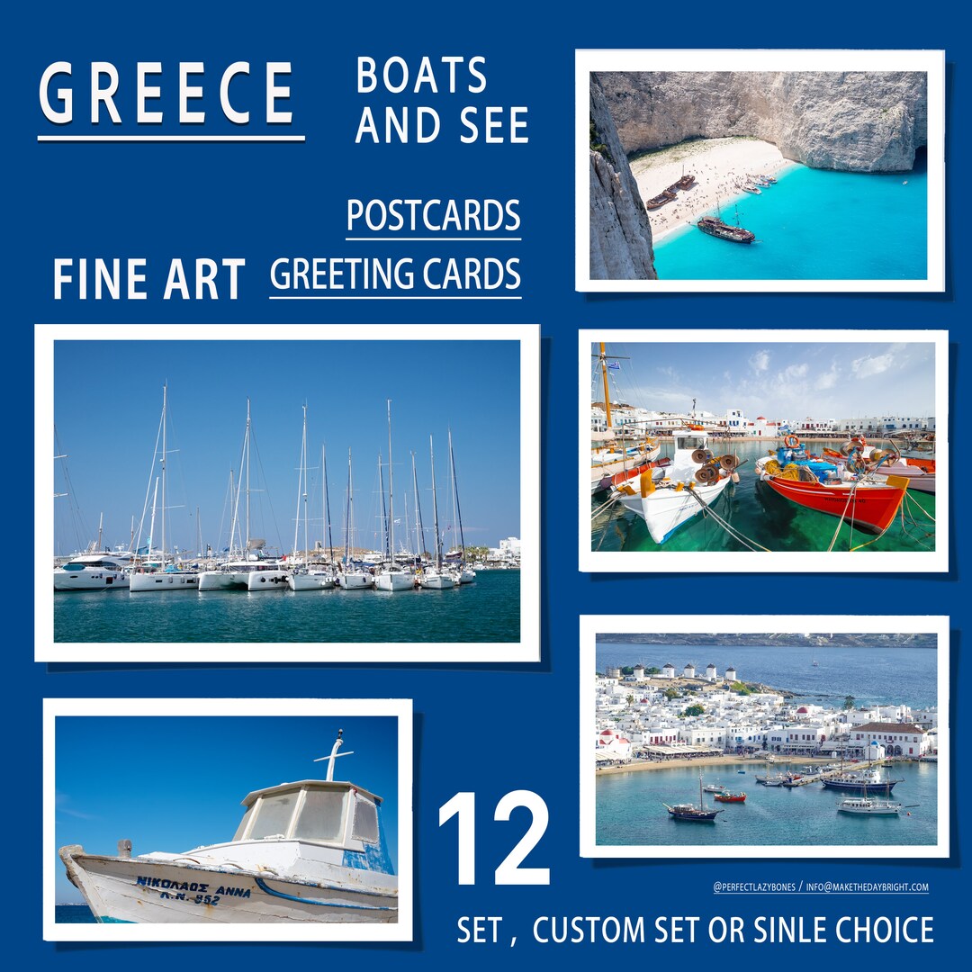 Greece Boats and See 12 Fine Art Postcards Set Single Card Crete Naxos ...