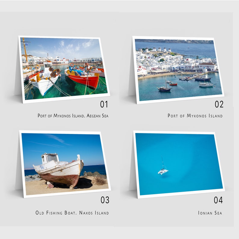 Greece Boats and See 12 Fine Art Postcards Set Single Card Crete Naxos ...