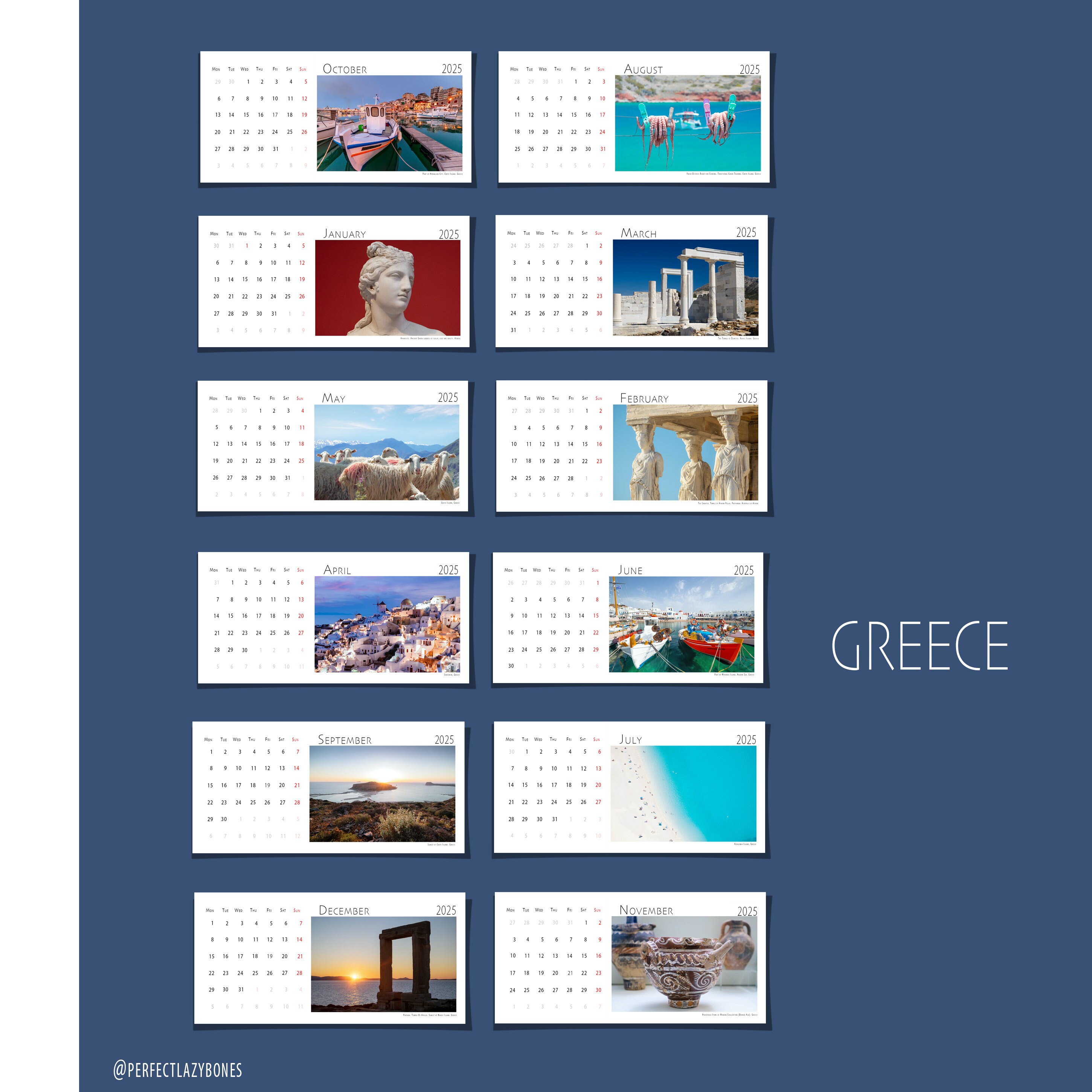Greece 2025 Table Photo Calendar Desktop Book Sea Santorini Travel ...