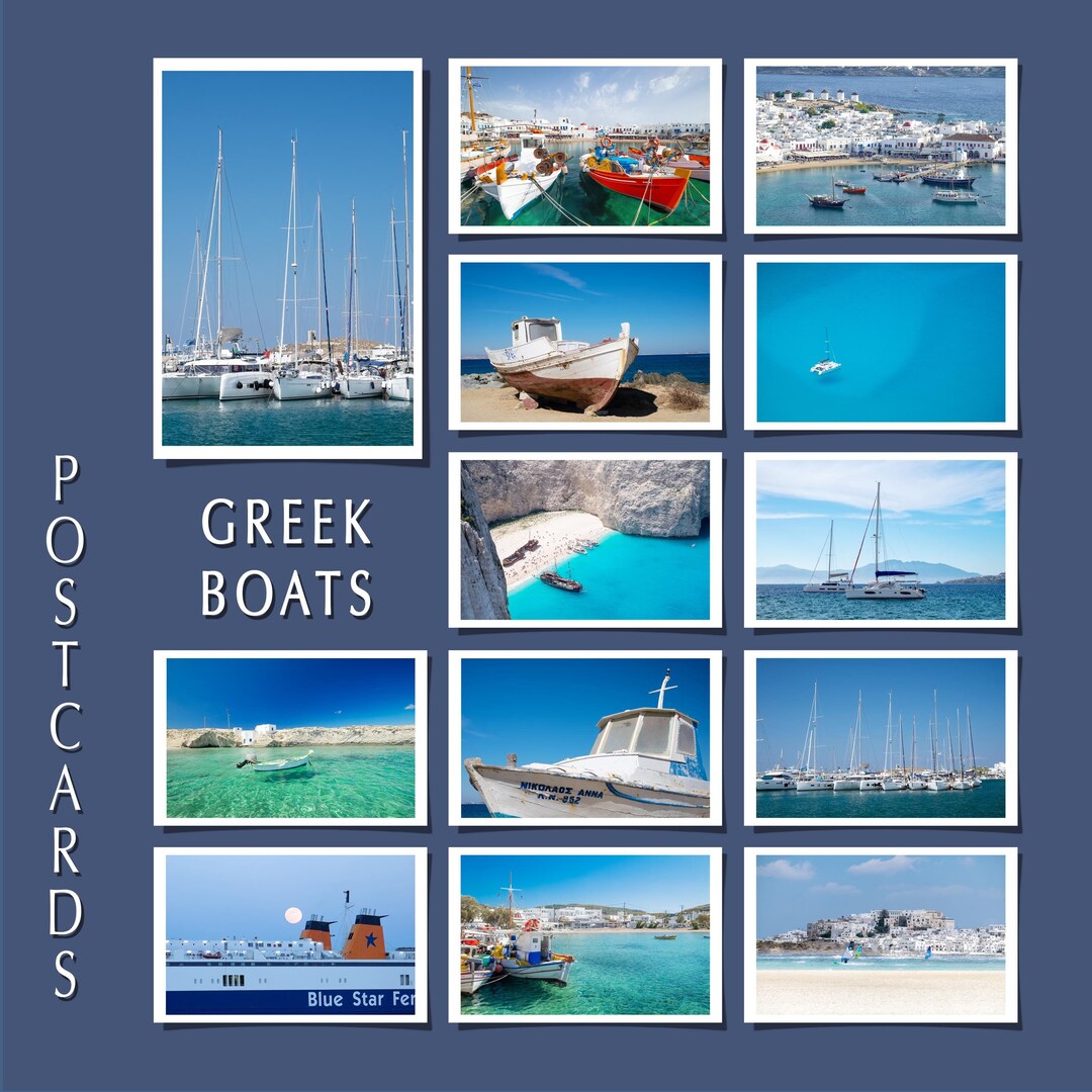 Greece Boats and See 12 Fine Art Postcards Set Single Card Crete Naxos ...