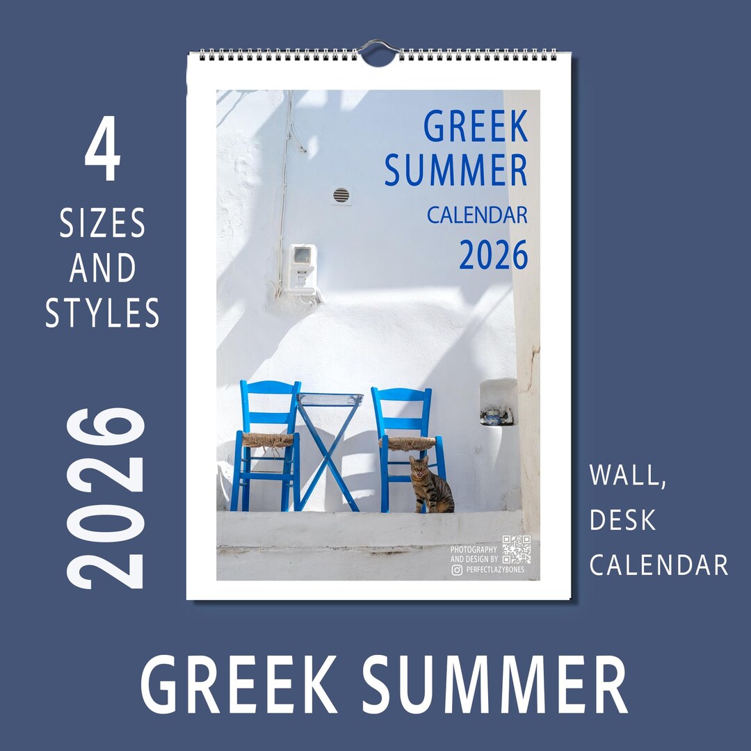 Greek Summer 2026 Calendar Greece Mediterranean Table Book Wall A4 A3 ...