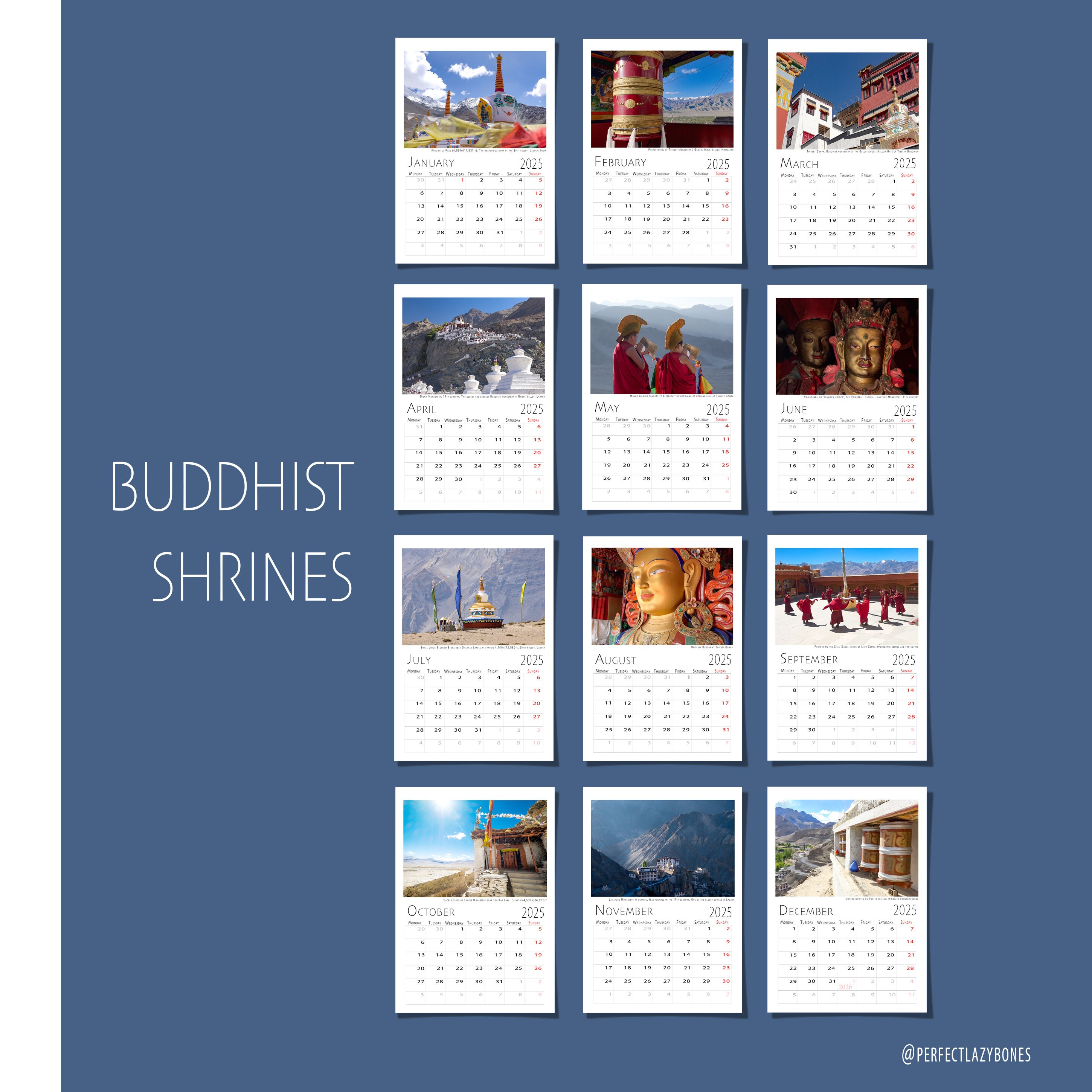 Tibetan Buddhism 2025 Ladakh Vertical Wall Photo Calendar A3 A4 Sacred ...