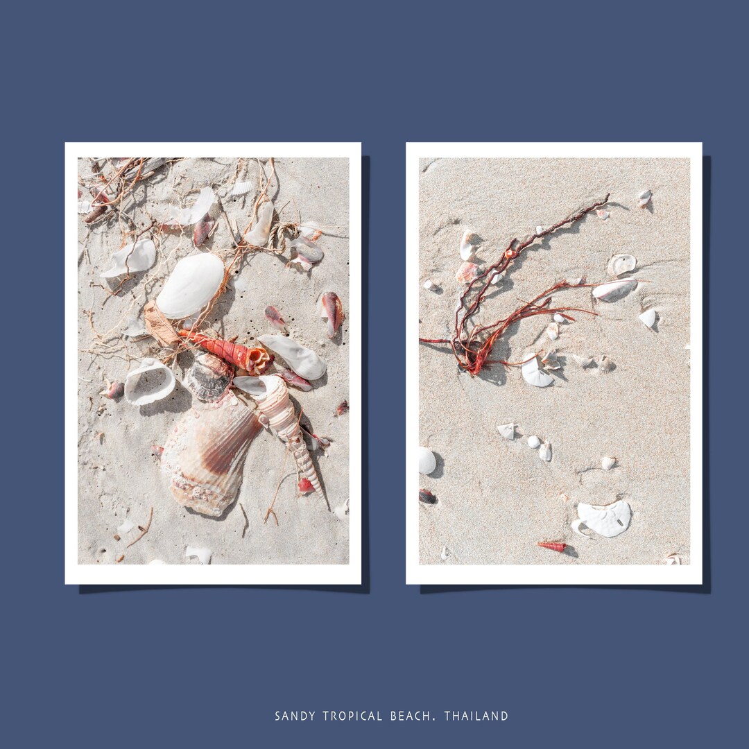 Sandy Beach Posters/postcards Set of 2 Abstract White Ocean Coast ...