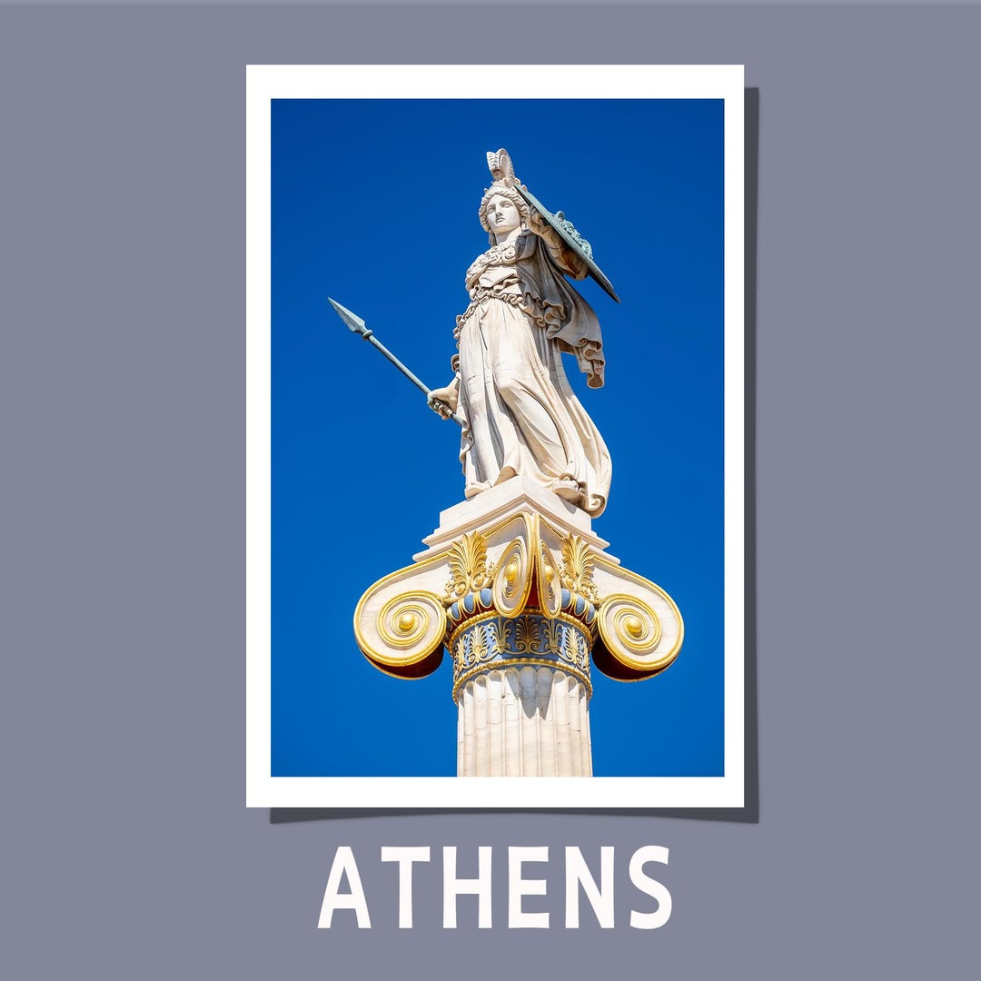 Athena Statue Poster/postcard Academy Athens Neoclassical Temple Column ...