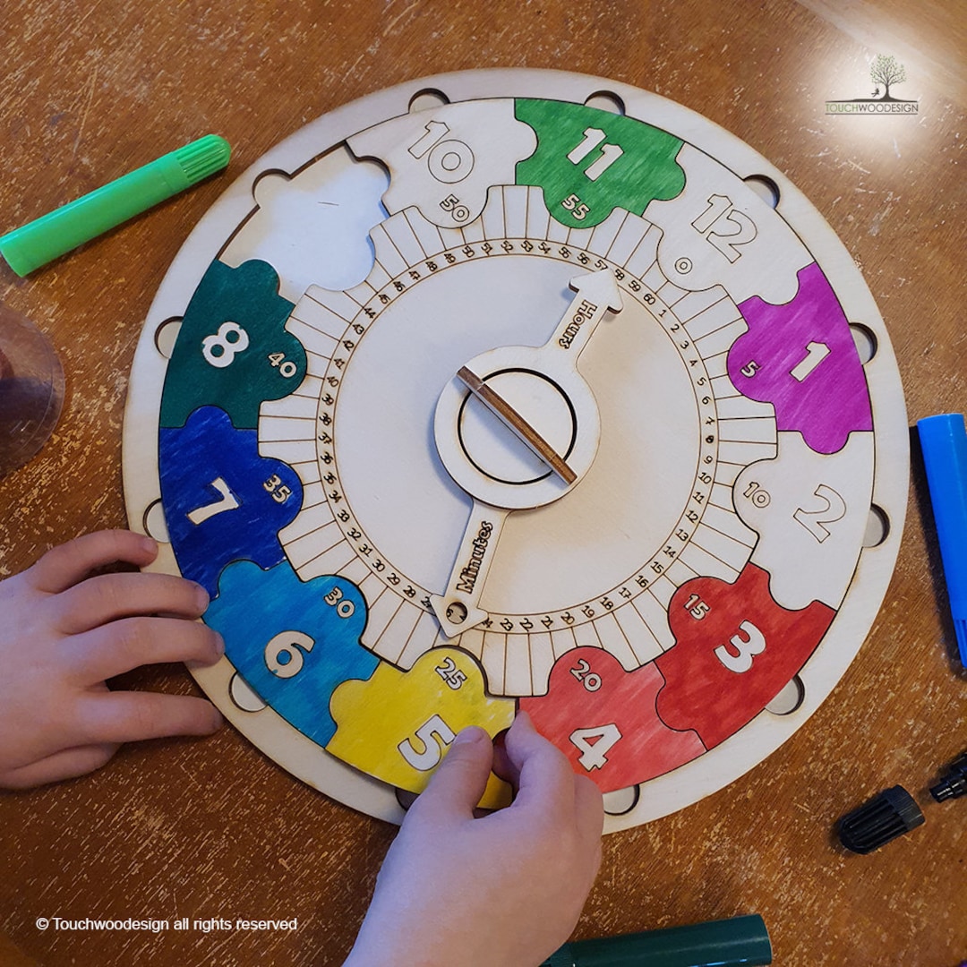 Learning Time Clock - Wooden Puzzle - Montessori Toys - Laser Art - Non ...