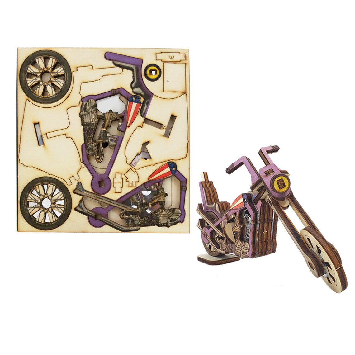 Harley Davidson motorcycle 3D wooden puzzles laser art | Etsy