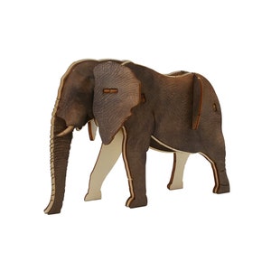 Elephant - 3D Wooden Puzzles Laser Art Model Construction Kit - Colored ...
