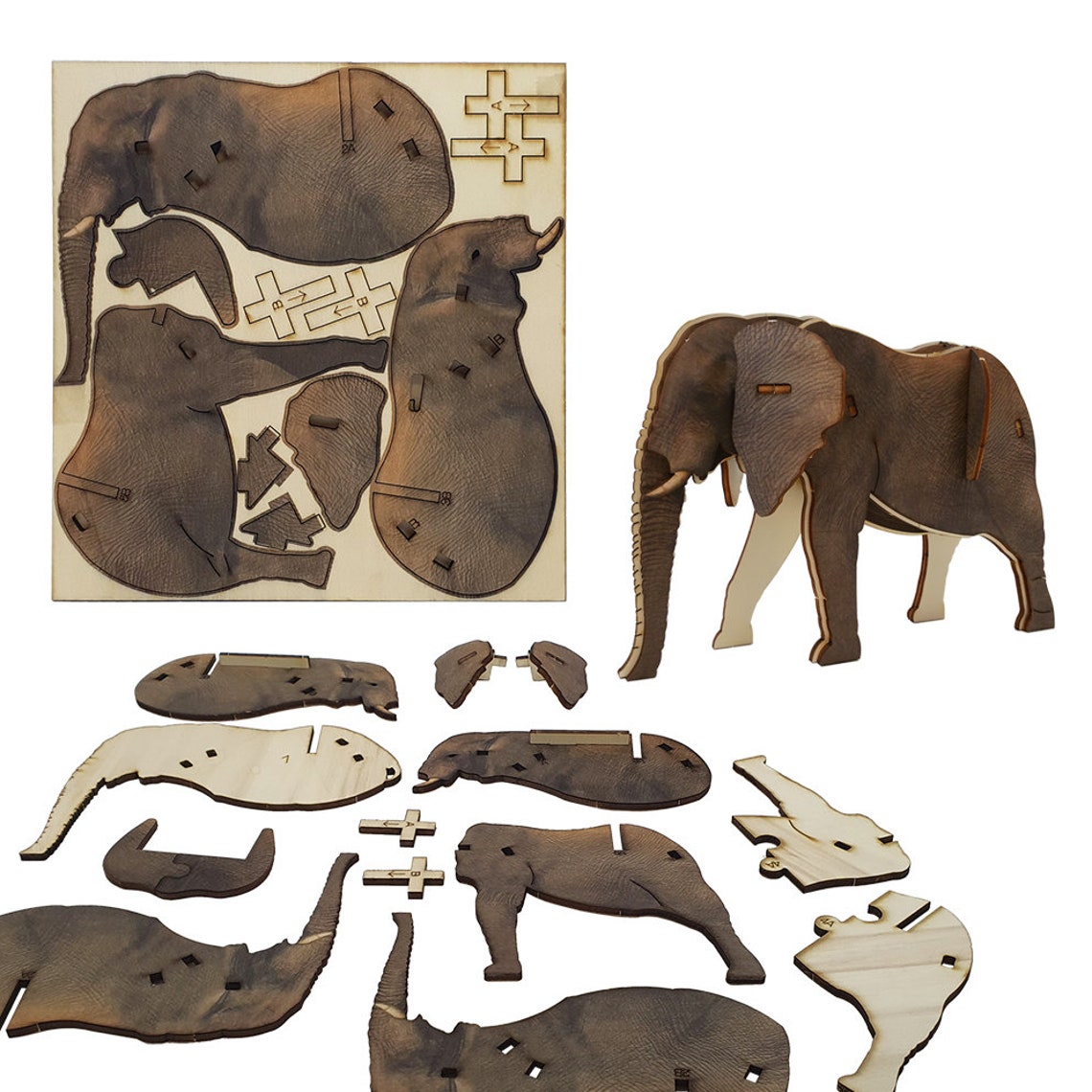 Elephant 3D Wooden Puzzles Laser Art Model Construction Kit - Etsy