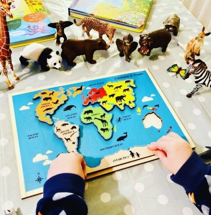 Arabic Continents & Oceans Wooden Puzzle: Montessori Educational Toy - Etsy