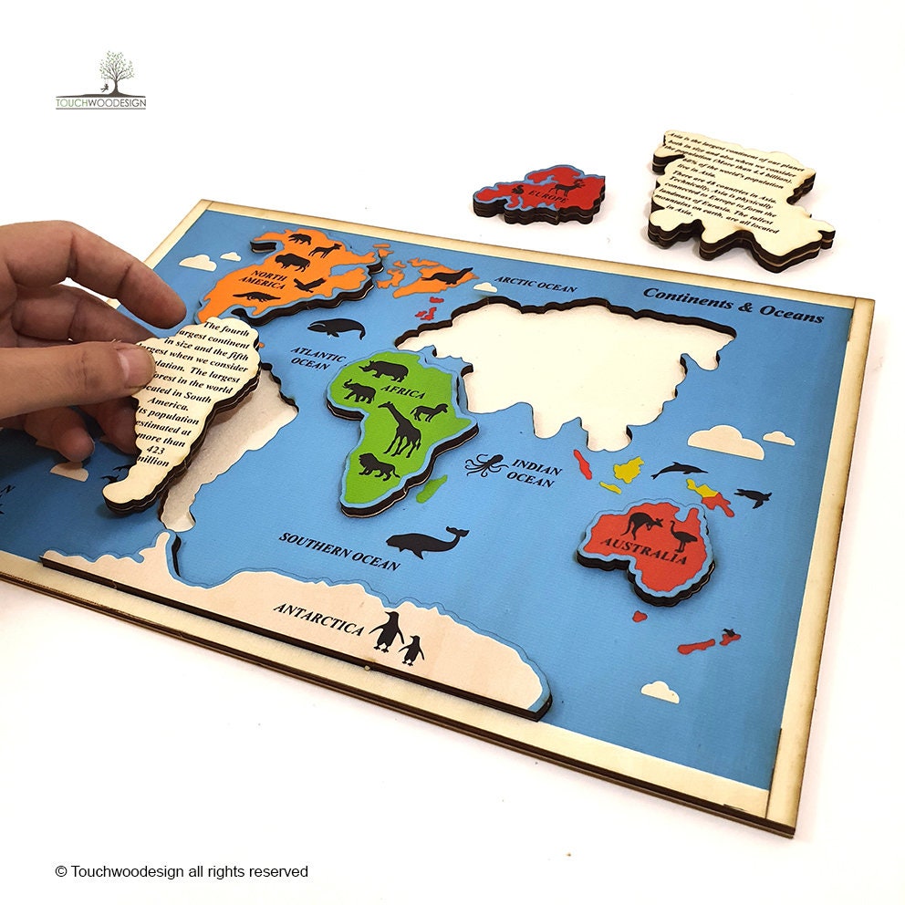 Continents & Oceans Wooden Educational Puzzle Montessori - Etsy Australia