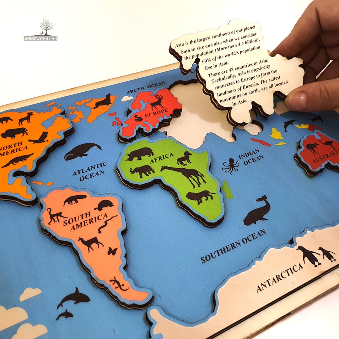 Wooden Continents & Oceans Puzzle: Montessori Educational Toy - Etsy