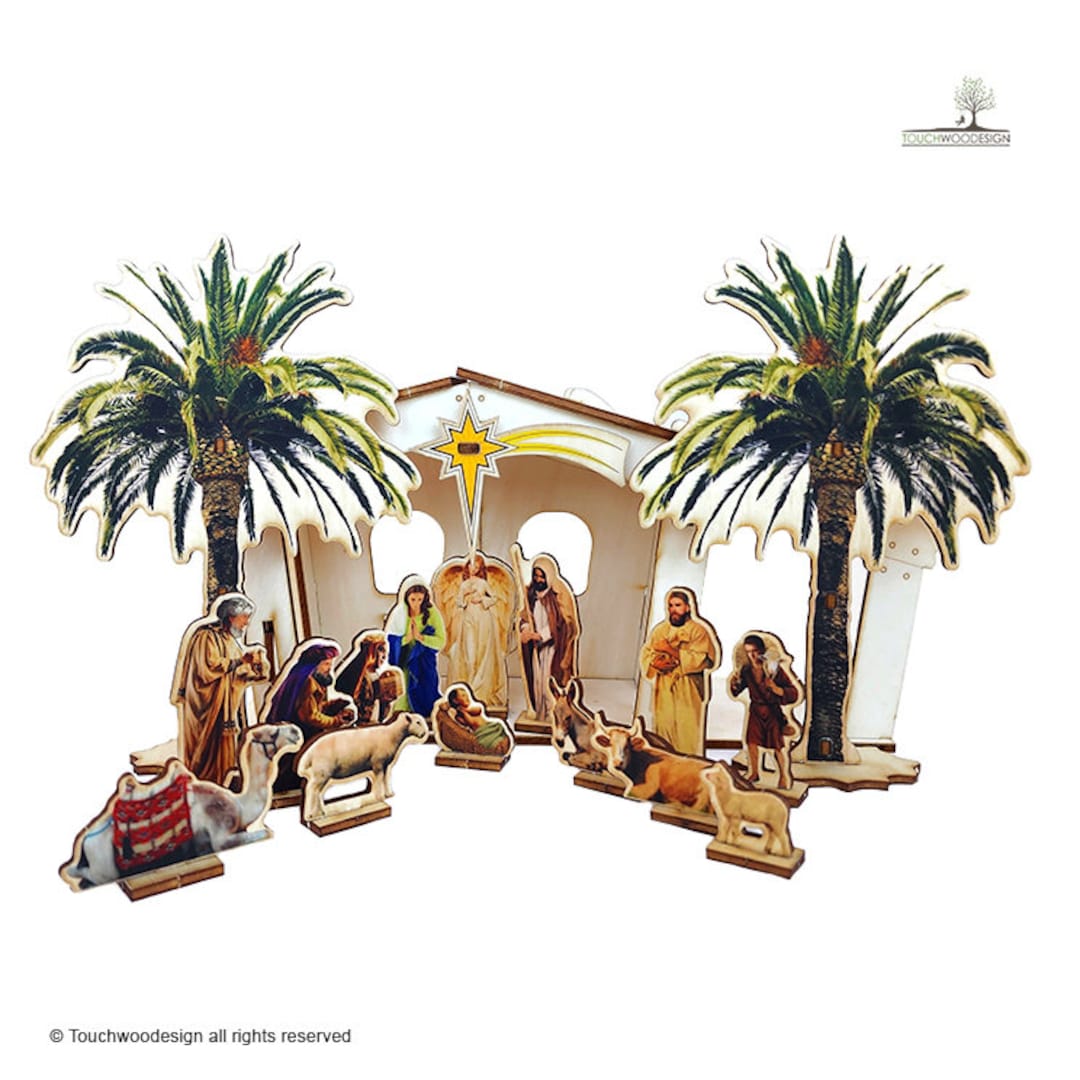 Nativity Set + 16 Items - Colored - 3D Wooden Nativity Puzzles Laser ...