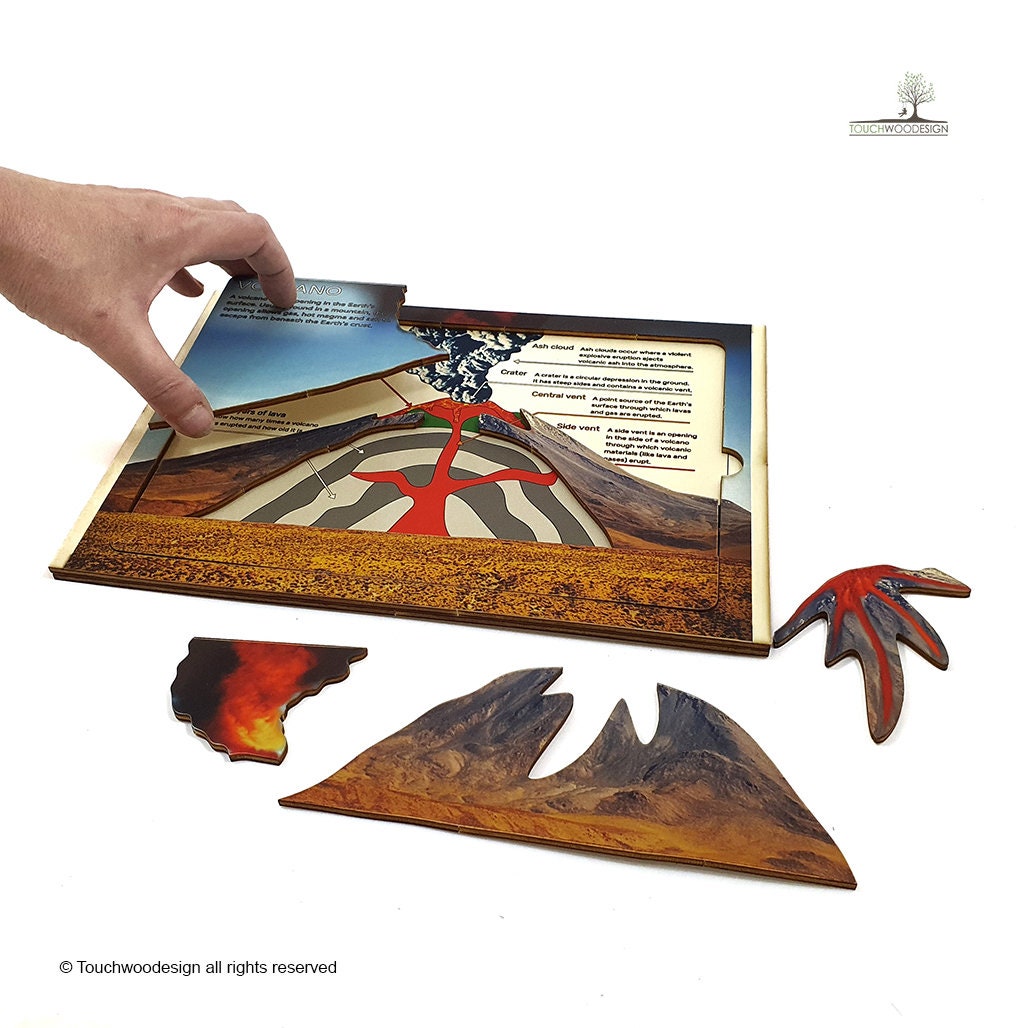 Volcano Puzzle: Montessori Wooden Educational Toy, Laser Art - Etsy