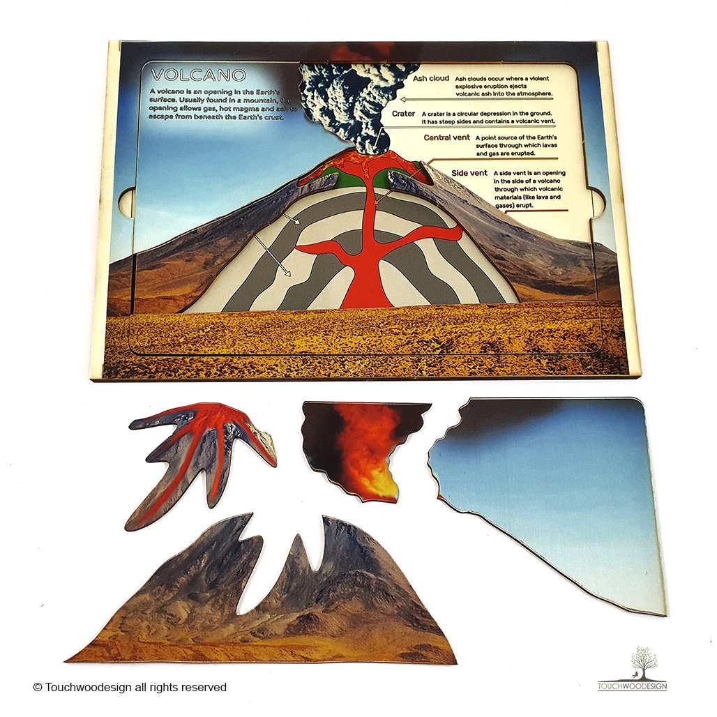 Volcano Puzzle: Montessori Wooden Educational Toy, Laser Art - Etsy