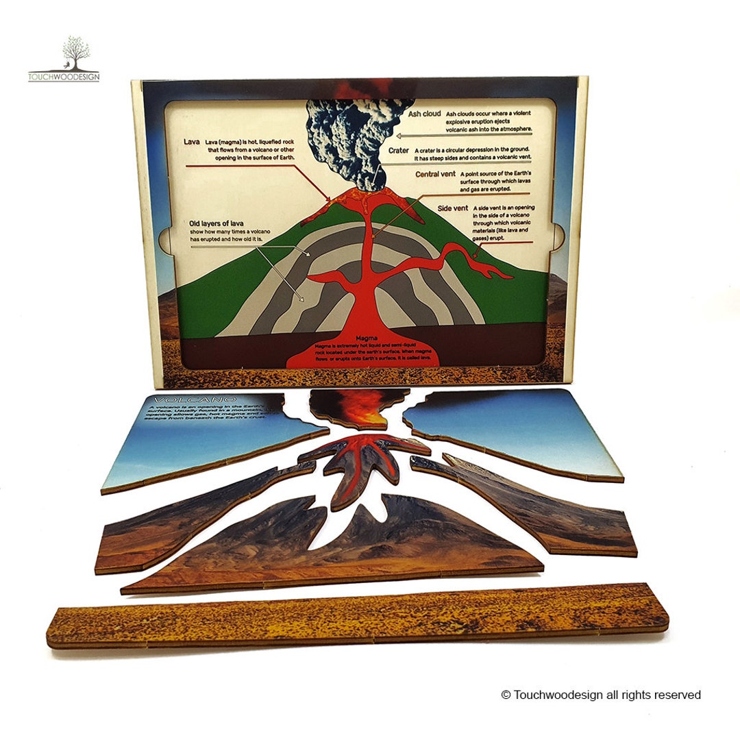 Volcano Puzzle: Montessori Wooden Educational Toy, Laser Art - Etsy