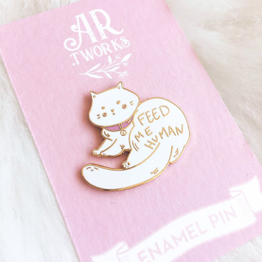 Hungry Cat Enamel Pin, Kawaii Pin Badge, Cute Pastel Cat Accessories - Etsy
