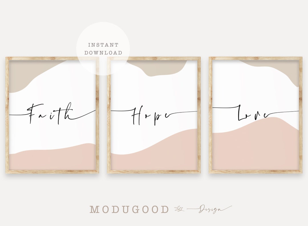 Set of 3 Printable Wall Poster, Faith Hope Love Christian Home Decor ...