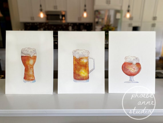 Set of 3 Beer Paintings Beer Artwork Beer Pint Watercolor | Etsy