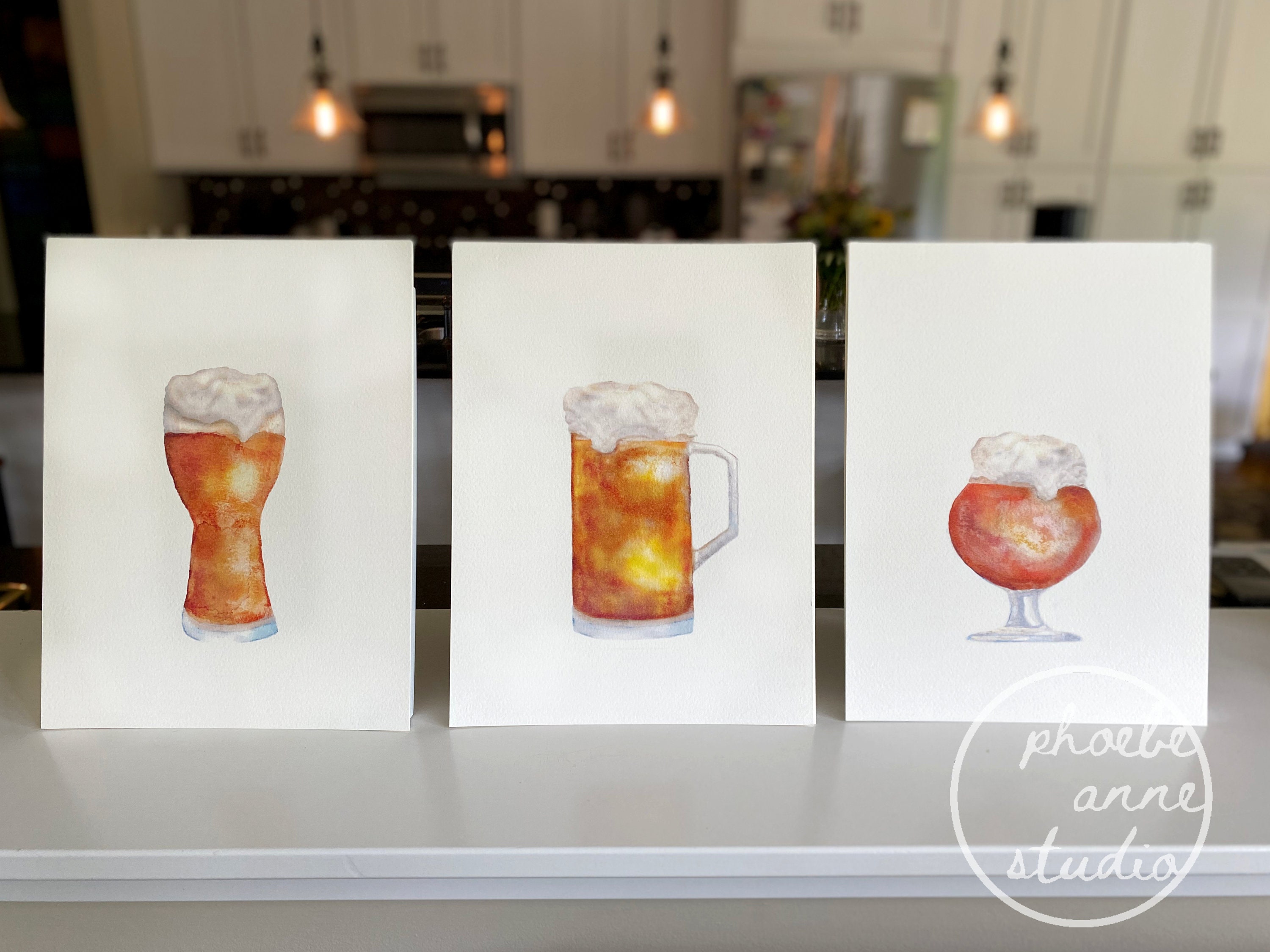 Set of 3 Beer Paintings, Beer Artwork, Beer Pint Watercolor, Beer Stein ...