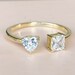 Double Stone Ring Dual Ring 2 Stone Ring Open Ring Square Diamond Ring ...