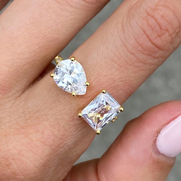 Two Stone Engagement Ring - Etsy