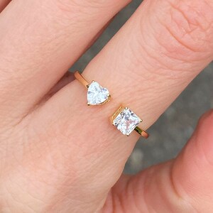 Double Stone Ring Dual Ring 2 Stone Ring Open Ring Square Diamond Ring ...