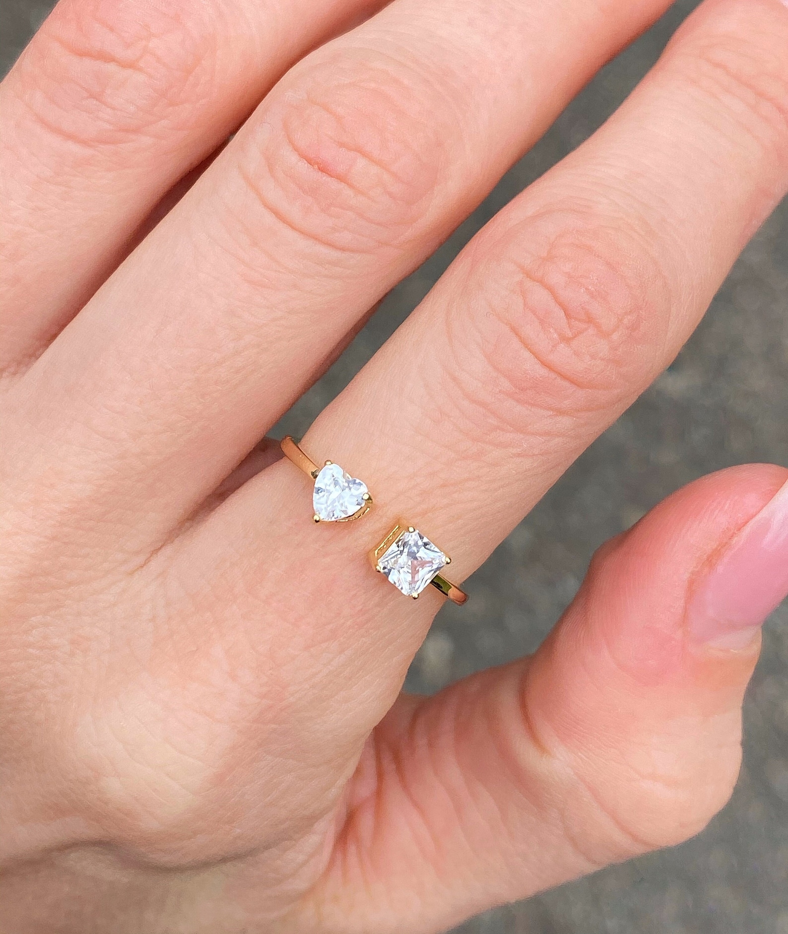 Double Stone Ring Dual Ring 2 Stone Ring Open Ring Square | Etsy