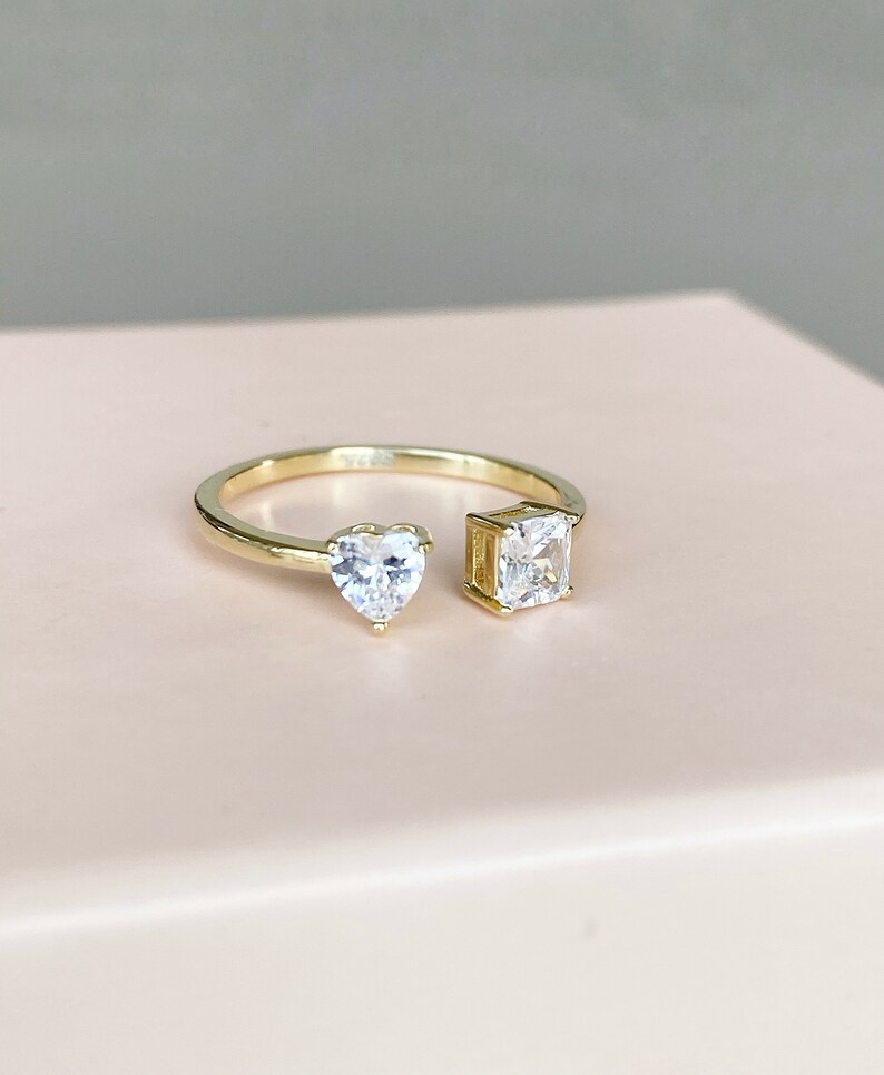 Double Stone Ring Dual Ring 2 Stone Ring Open Ring Square | Etsy