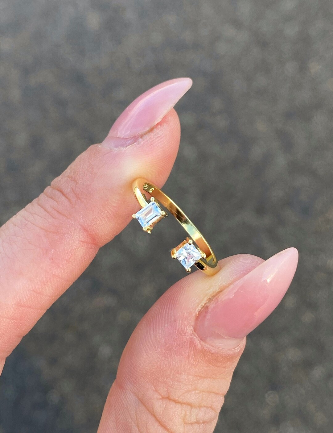 Double Stone Ring Dual Ring 2 Stone Ring Open Ring Square Diamond Ring ...