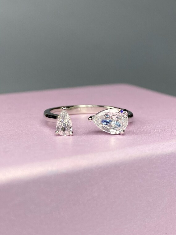Dual Ring Double Stone Ring 2 Stone Ring Open Ring Pear Ring | Etsy