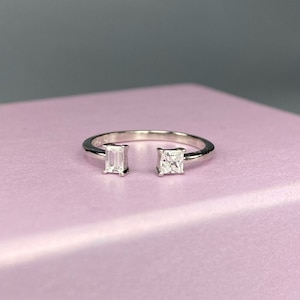 Double Stone Ring Dual Ring 2 Stone Ring Open Ring Square Diamond Ring ...