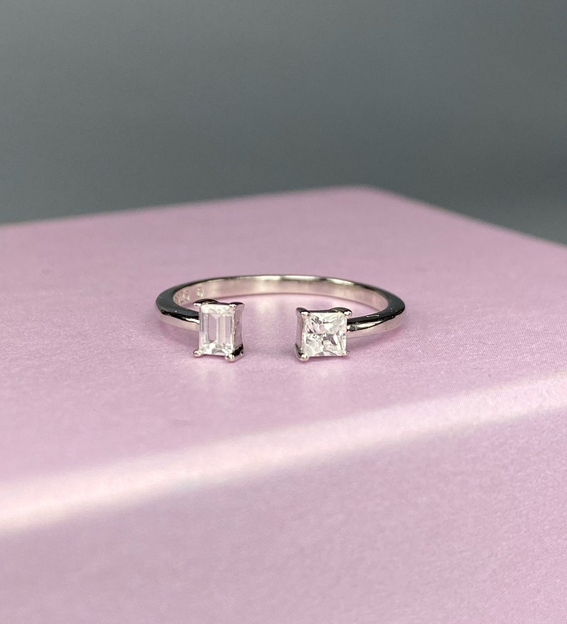 Double Stone Ring Dual Ring 2 Stone Ring Open Ring Square - Etsy