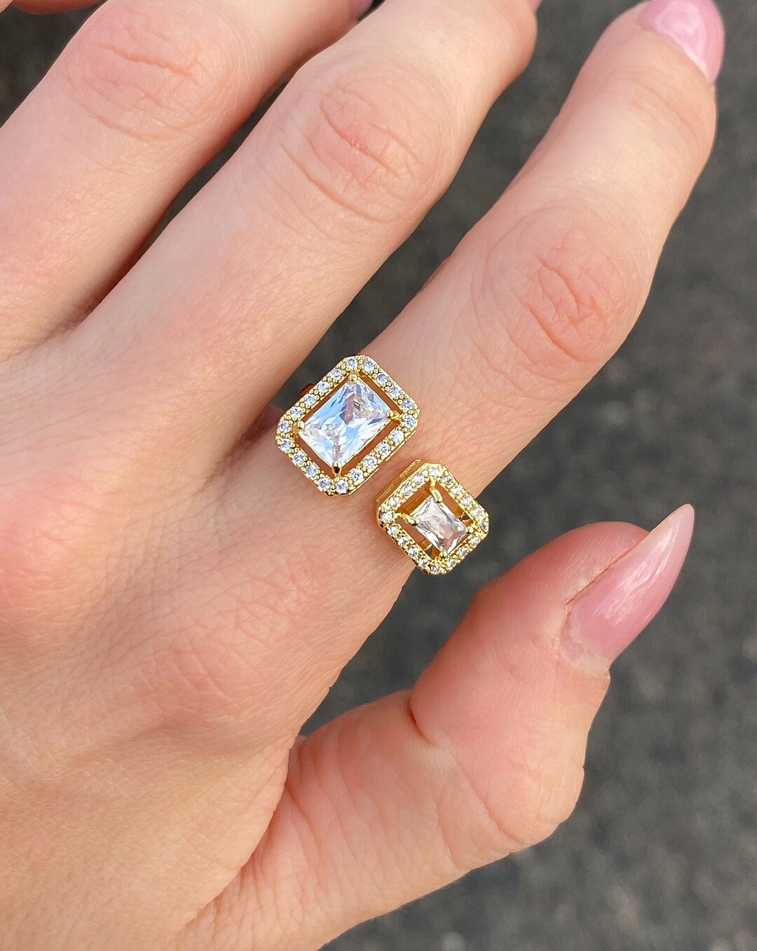 Double Stone Engagement Ring 2 Stone Wedding Ring Radiant Cut - Etsy