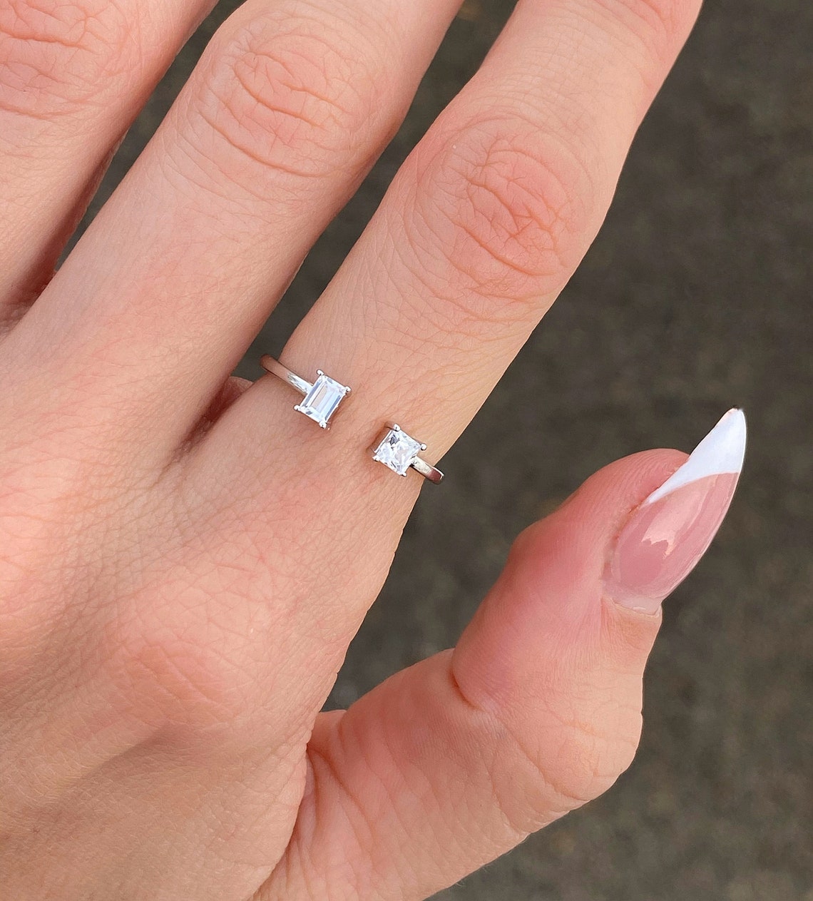 Double Stone Ring Dual Ring 2 Stone Ring Open Ring Square - Etsy