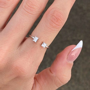 Double Stone Ring Dual Ring 2 Stone Ring Open Ring Square Diamond Ring ...