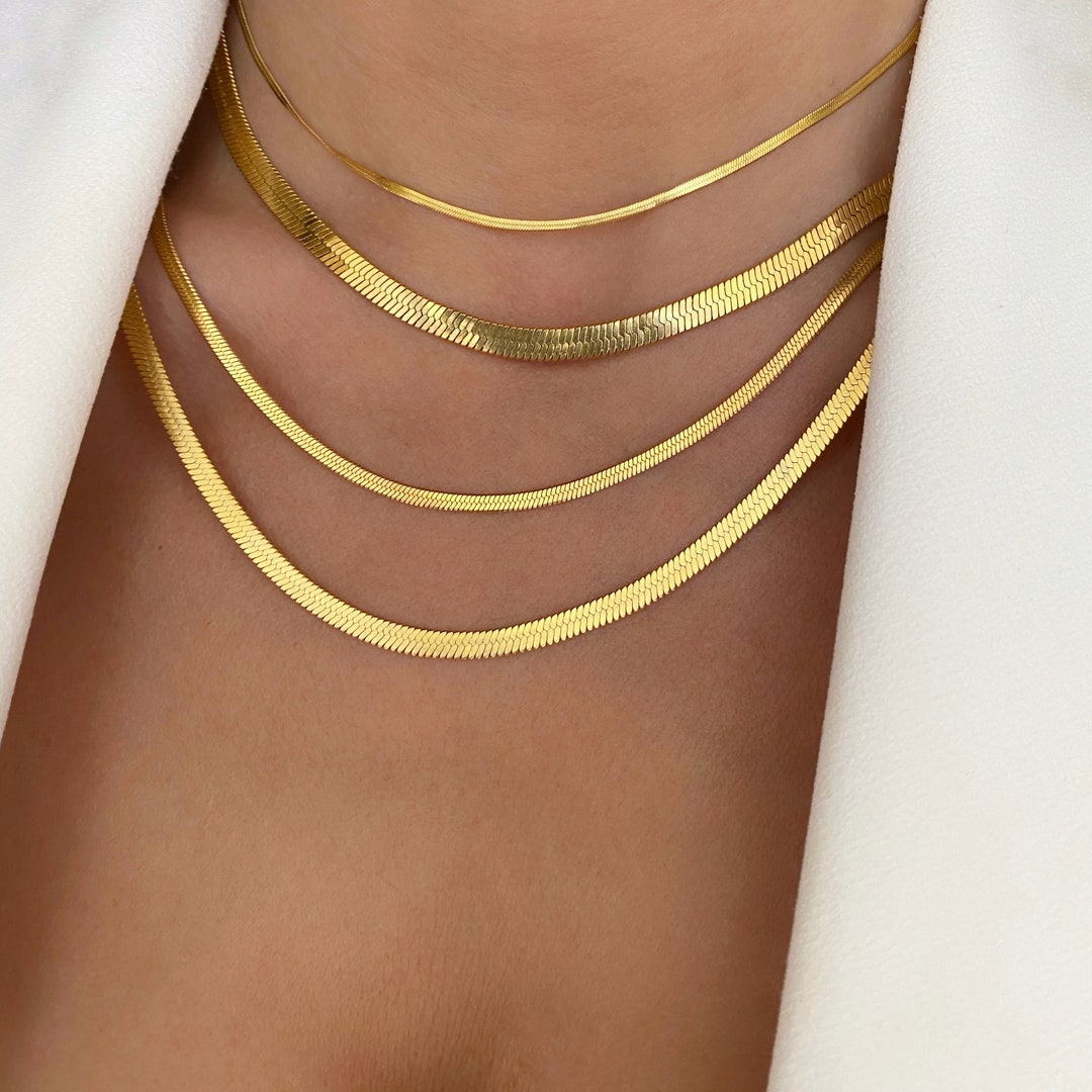 Snake Chain Necklace Gold Necklace Choker Silver Necklace Herringbone ...